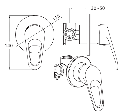 Paco Jaanson Standart Shower/Bath Mixer Loop Handle Chrome